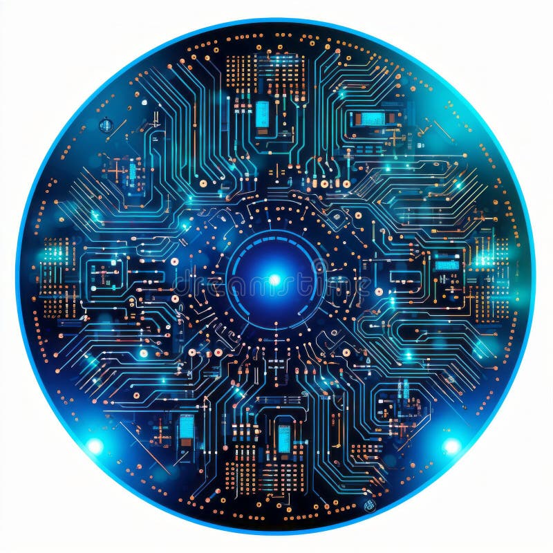 Circuit Board with Blue Lights on it Stock Illustration - Illustration ...