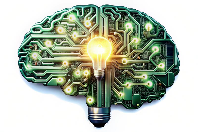 Circuit Board Brain with Lightbulb: Innovation and AI Concept Stock ...