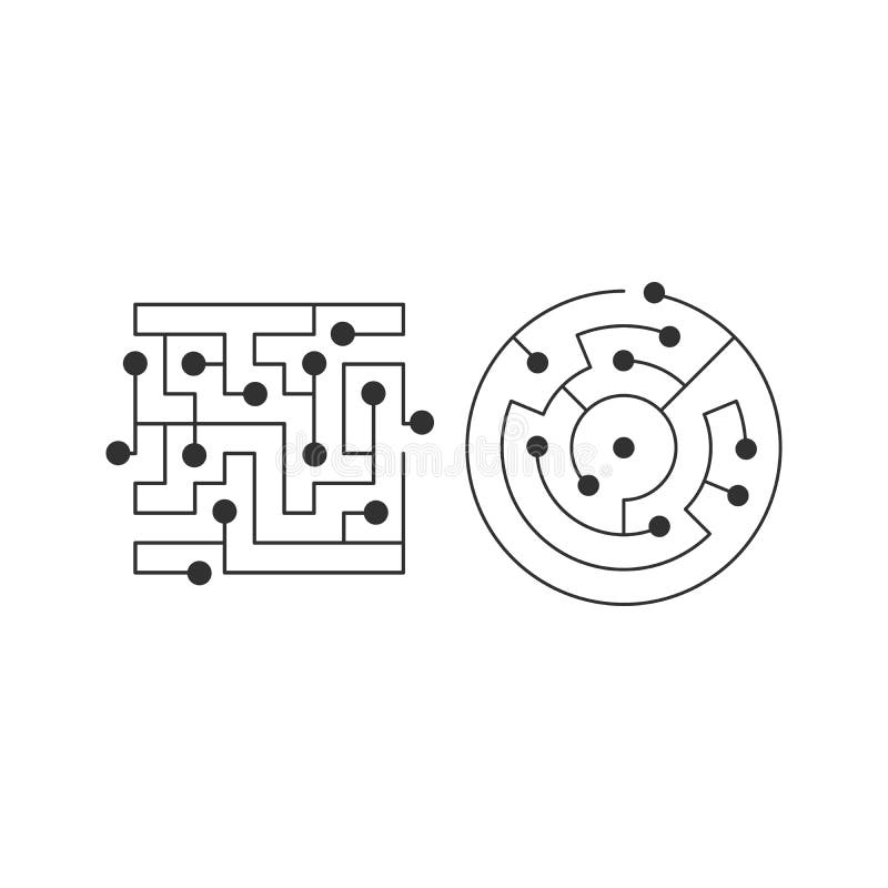 Circuit Board Chip Icon. Abstract Square and Circle Shape it Maze ...
