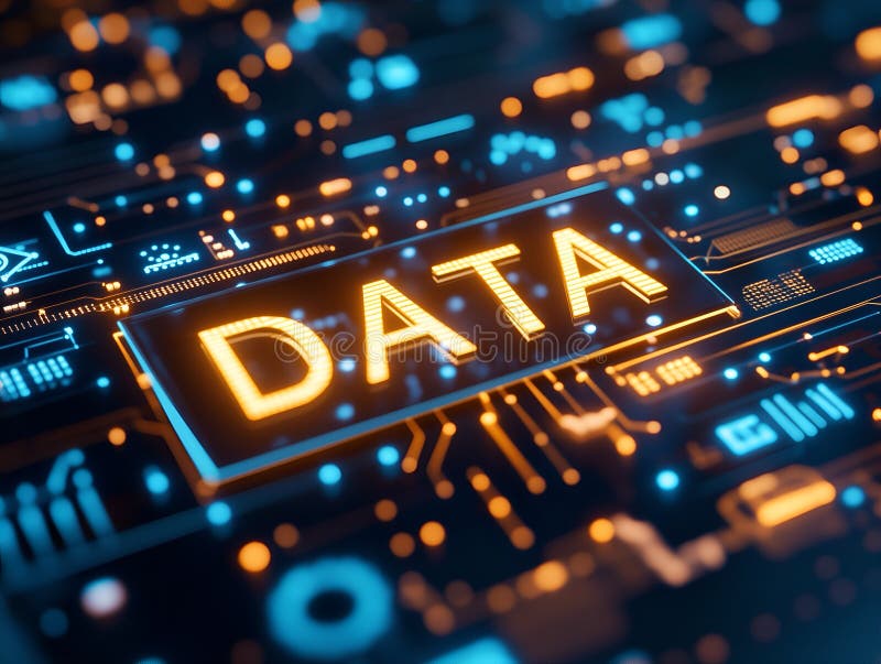 A Circuit Board with a Chip Labeled "DATA" Highlighting Data Processing ...
