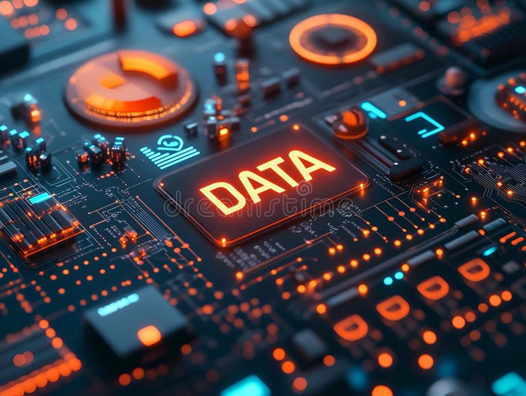 A Circuit Board with a Chip Labeled "DATA" Highlighting Data Processing ...