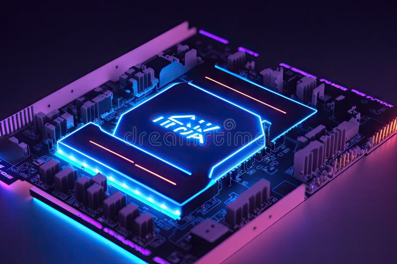 Circuit Board, Chip Processor, Mainboard and Code Programmer. Blue and ...