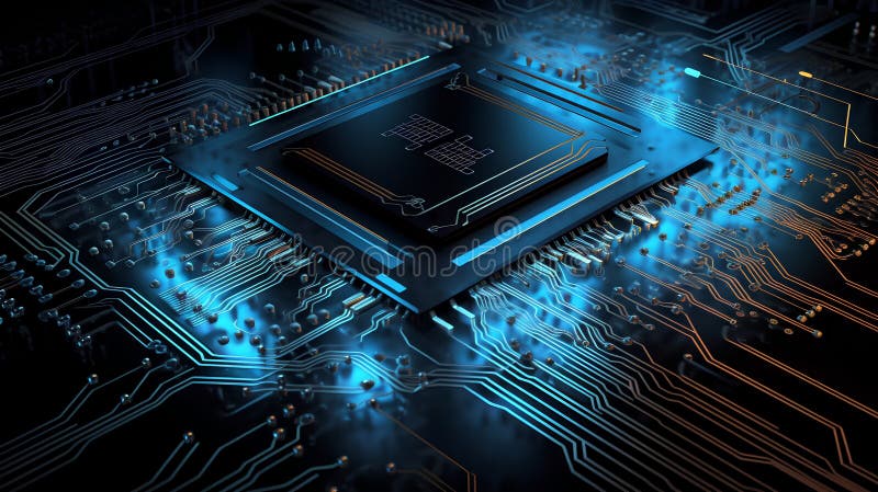 Circuit Board Close-up, 3d Rendering. Computer Digital Drawing Stock ...