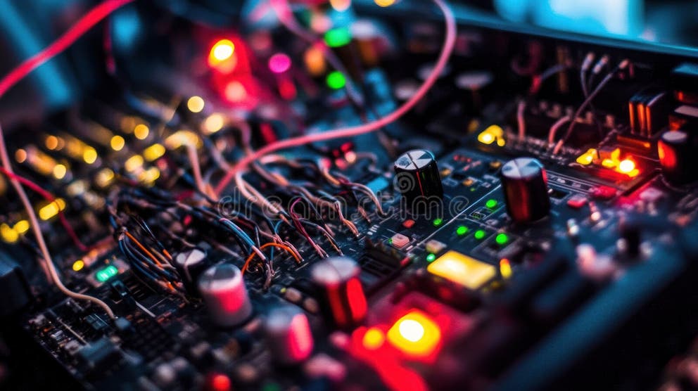 Circuit Board Close-up with Glowing LEDs Stock Photo - Image of ...