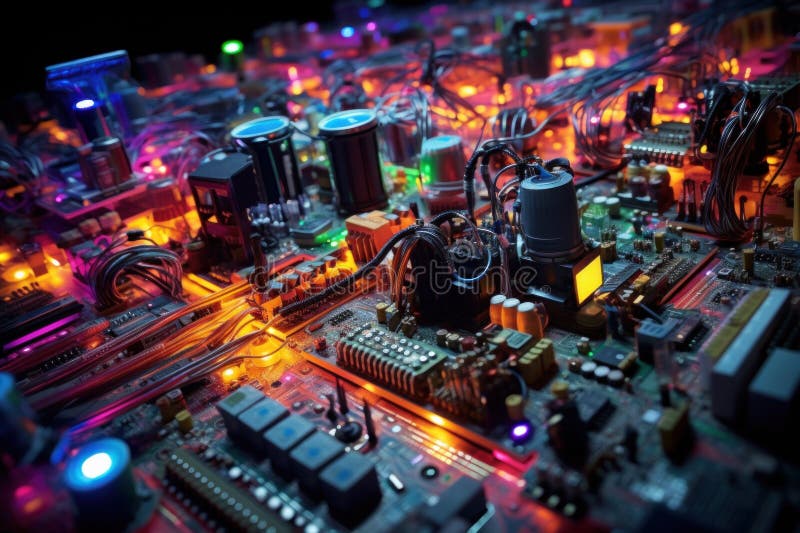 A Circuit Board with Colorful Electronic Components and Wires Soldered ...