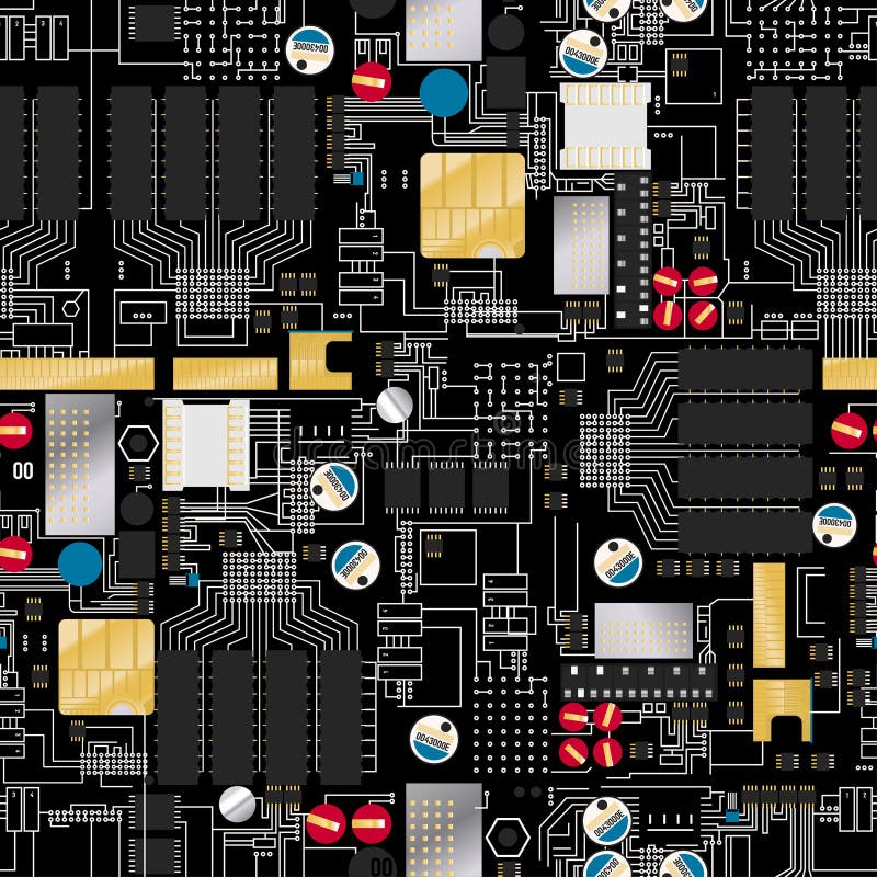 Circuit Board with Components and Wires Seamless Pattern Stock Vector ...