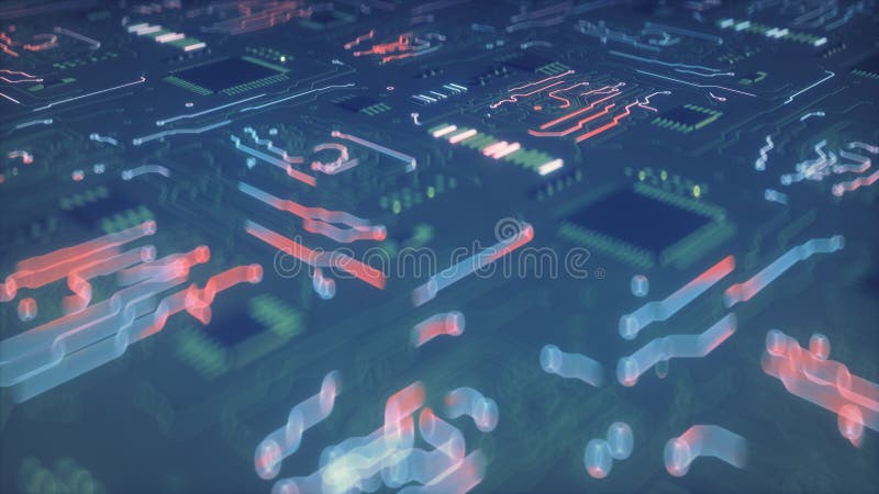 Circuit Board Conducts Electric Current 3D Render Illustration Stock ...