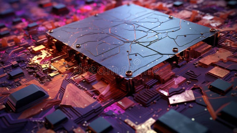 Circuit Board with Copper Traces Generated Using AI. Stock Illustration ...