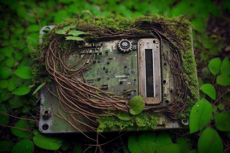 A Circuit Board Covered in Overgrowth. AI Stock Illustration ...