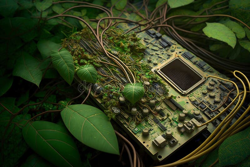A Circuit Board Covered in Overgrowth. AI Stock Illustration ...