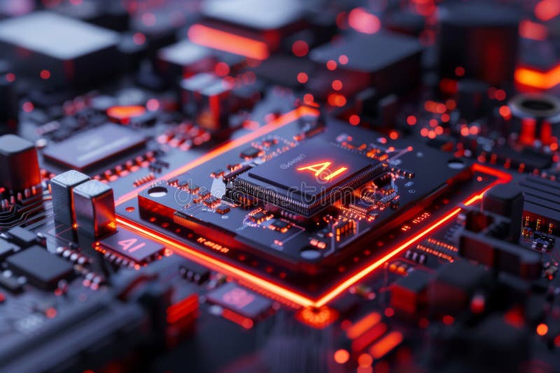 Circuit Board CPU or GPU Processor Microchip Starting Artificial Intelligence of Neural ...