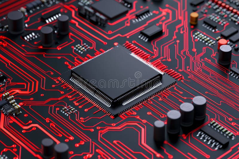 A Circuit Board with a CPU. a Motherboard System Chip with a Glowing ...