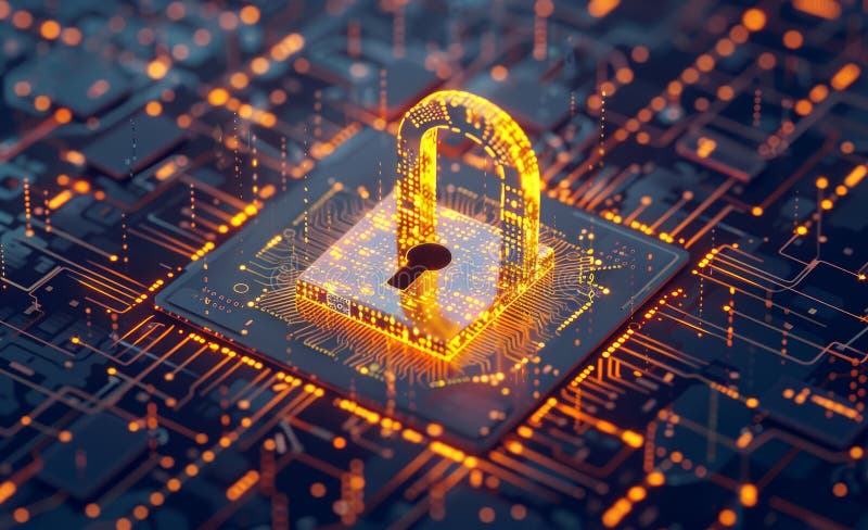 Circuit Board Design with Closed Padlock in Digital Format. Stock Photo ...