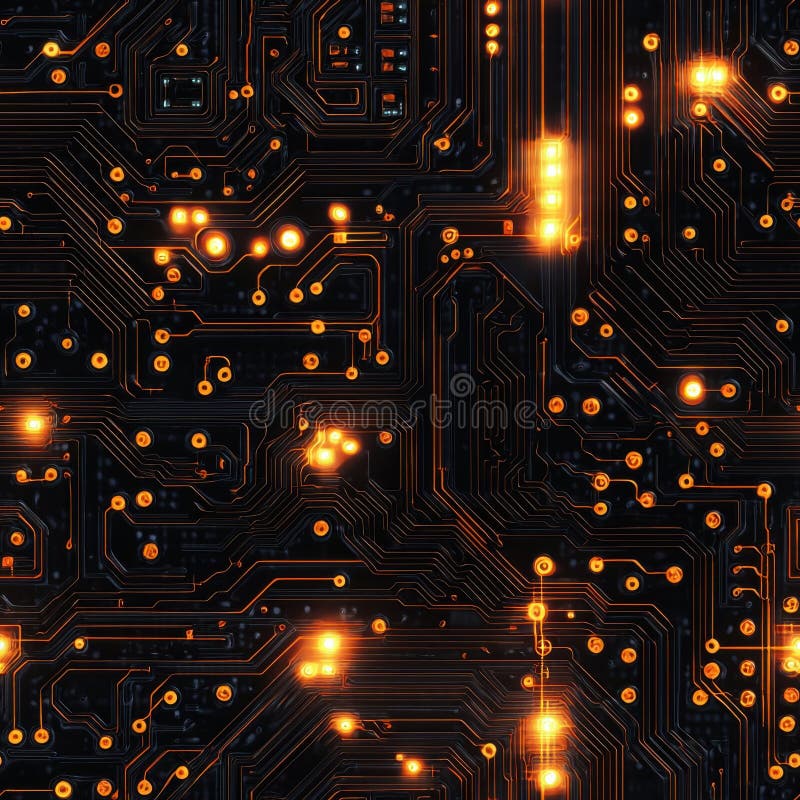Circuit Board Design with Glowing Orange Lights Creating a Futuristic ...
