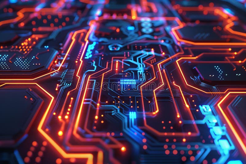 Circuit Board Design Inspired by Artificial Intelligence with Glowing ...