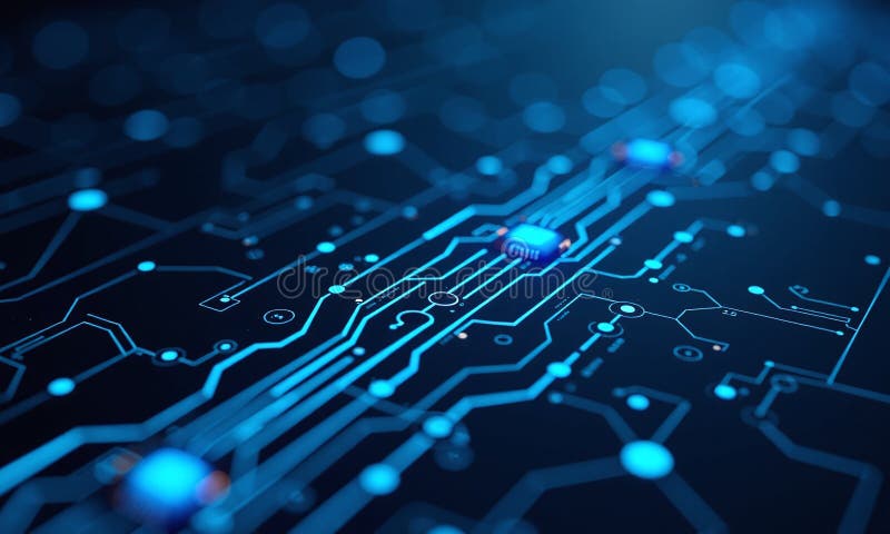 Circuit Board Digital Network Blue Glowing Lines Technological Stock ...