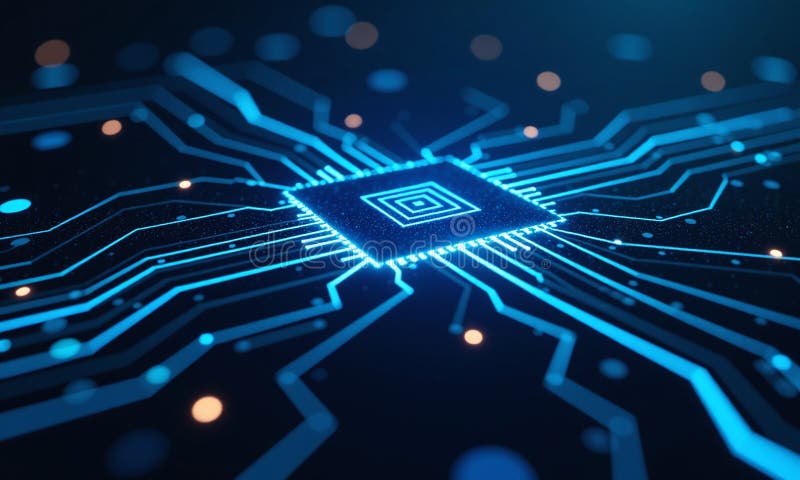 Circuit Board Digital Network Blue Glowing Lines Technological Stock ...