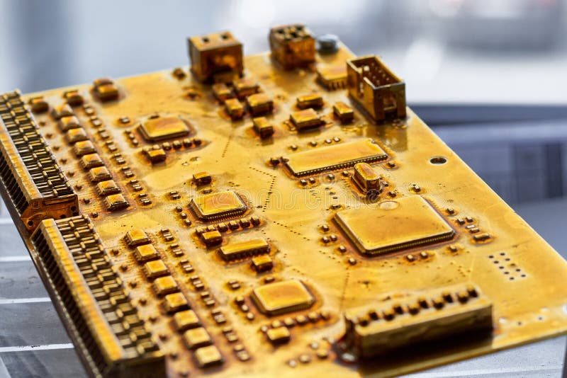 Circuit Board after Dipping in the Molten Gold Stock Image - Image of ...