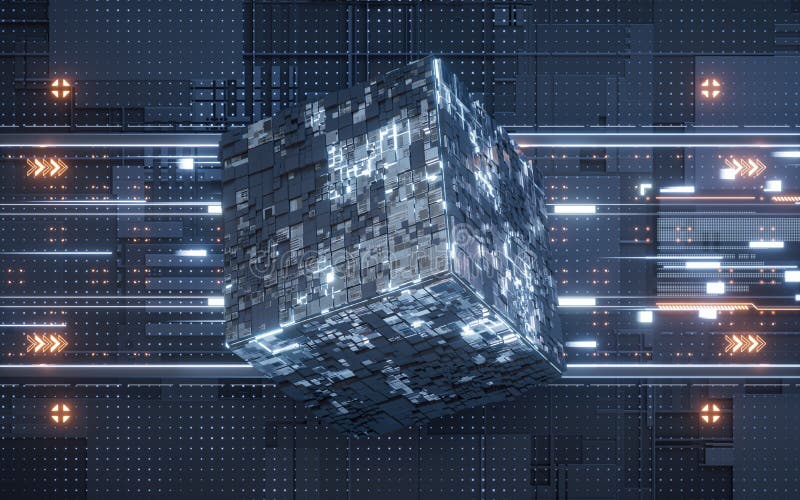 Circuit Board and Electrical Chip Core, 3d Rendering Stock Illustration ...