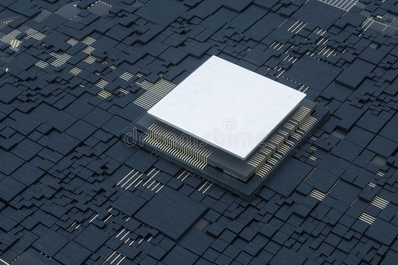 Circuit Board and Electrical Chip Core, 3d Rendering Stock Illustration ...