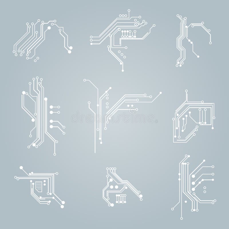 Circuit Board Elements White Thin Line Icon Set. Vector Stock Vector ...