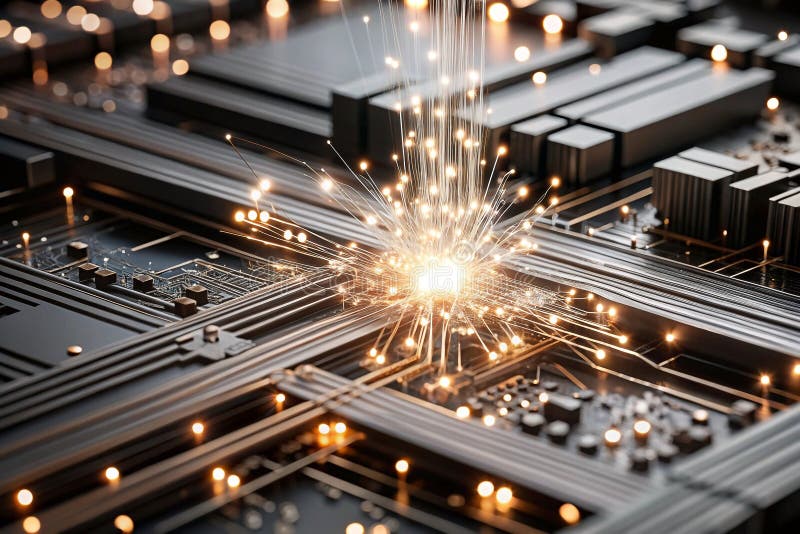 Circuit Board Energy Explosion, Futuristic Technology Stock ...