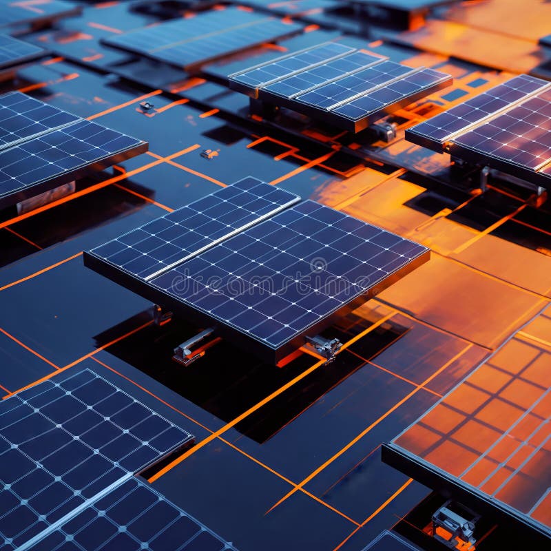 3d Render of Solar Panels on Circuit Board. Alternative Energy Concept ...