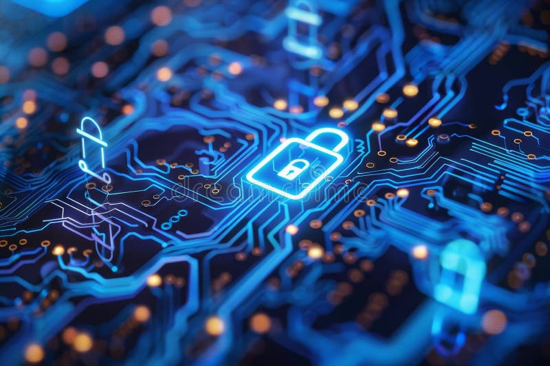 A Circuit Board Featuring a Padlock Symbolizing Data Security and ...
