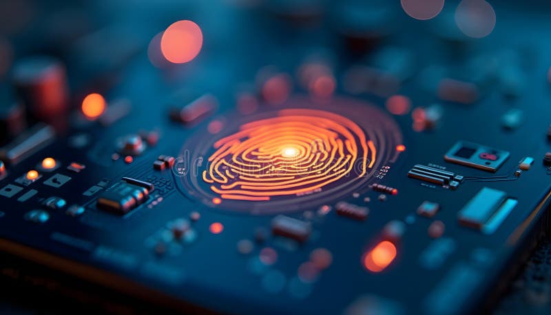 Circuit Board Fingerprint: Glowing Biometric Technology Stock Image ...