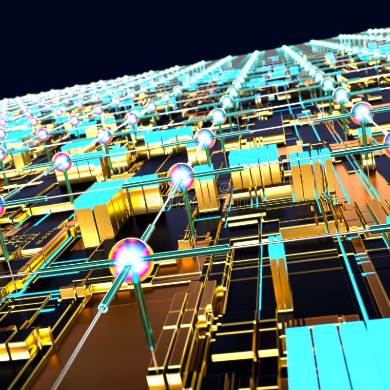Circuit Board Futuristic Server Code Processing. Angled View Multicolor ...