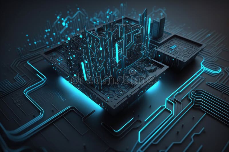 Circuit Board Futuristic Server Code Processing. Generative Ai Stock ...