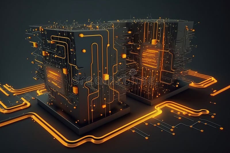 Circuit Board Futuristic Server Code Processing. Generative Ai Stock ...