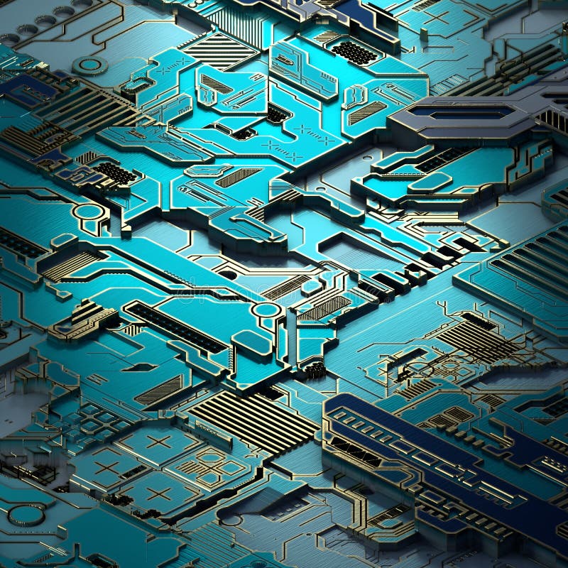 Circuit Board Futuristic Server Code Processing. Turquoise Technology ...