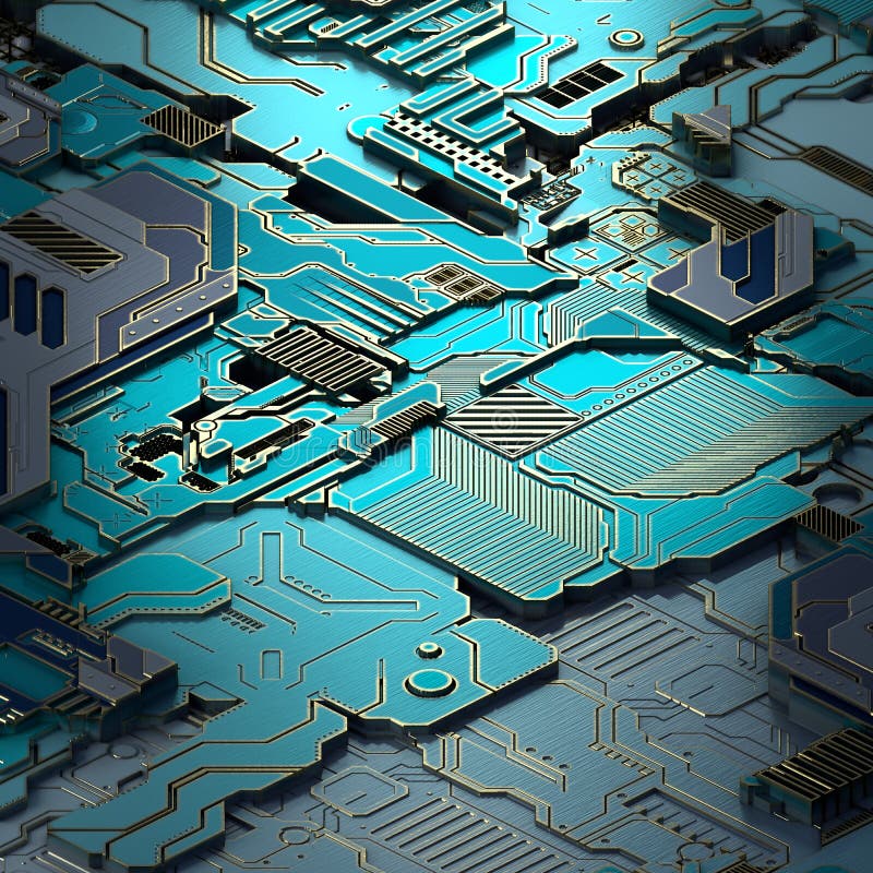 Circuit Board Futuristic Server Code Processing. Turquoise Technology ...
