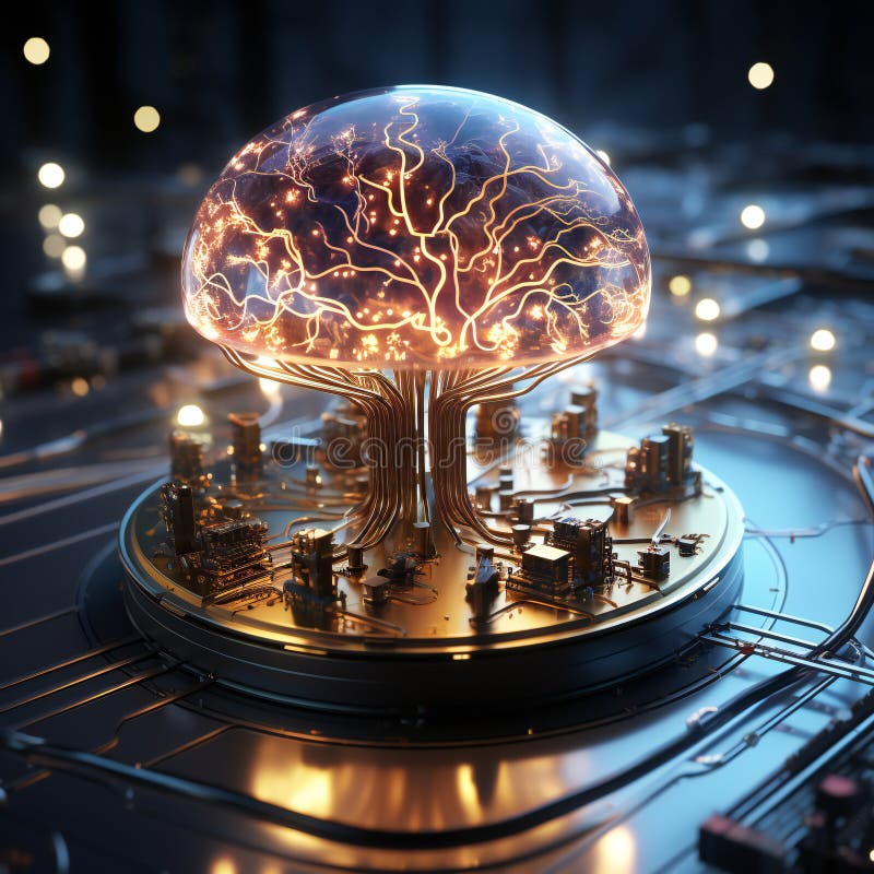 Circuit Board with a Glowing Brain. 3d Rendering, 3d Illustration Stock ...
