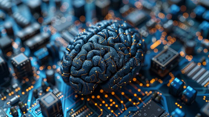 Circuit Board with Glowing Brain, Technological Innovation. AI ...