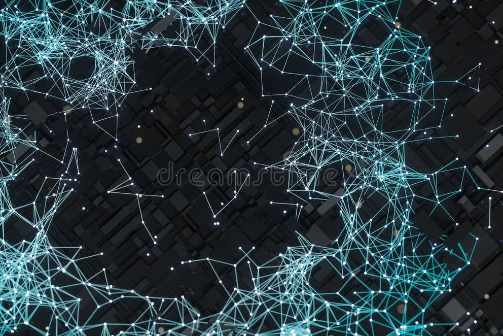 Circuit Board with Glowing Cube and Lines, 3d Rendering Stock ...