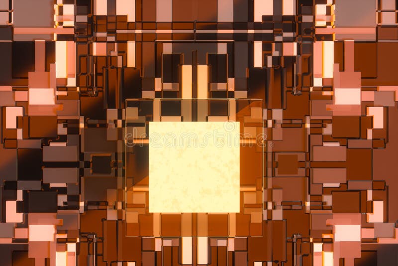 Circuit Board with Glowing Cube and Lines, 3d Rendering Stock ...