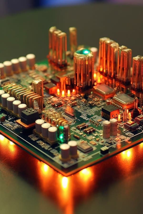 Circuit Board with Glowing Led Lights Stock Illustration - Illustration ...