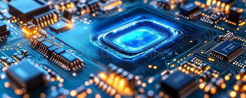 Circuit Board with Glowing Stadium Design Technology Innovation Future ...