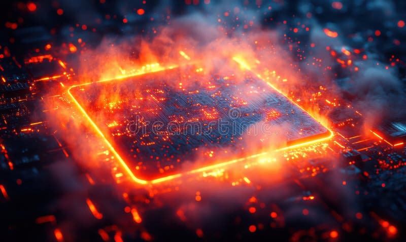 Circuit Board Glows with Flames and Smoke in a Digital Event Stock ...