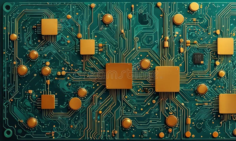Circuit Board with Gold and Black Electronic Components Stock ...