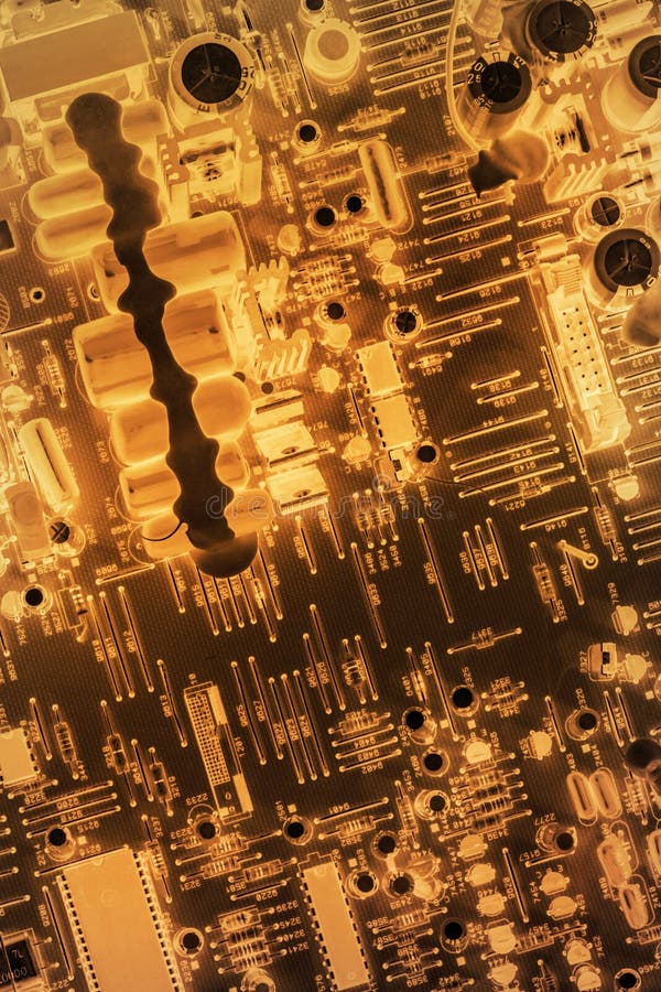 Circuit Board Detail Monochrome Gold Colored Semi Abstract Vignette ...