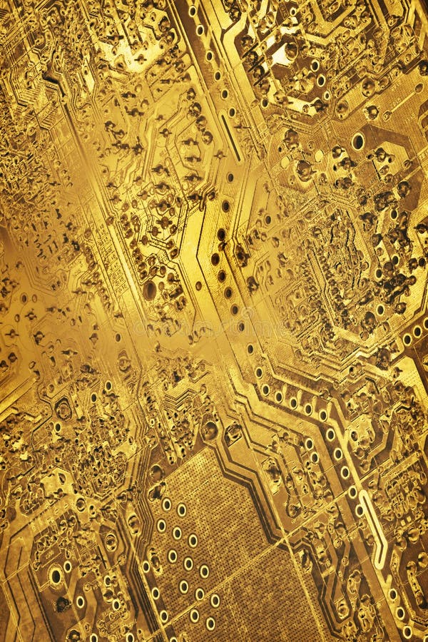 Computer Motherboard Circuit Detail Monochrome Gold Colored Vignette ...
