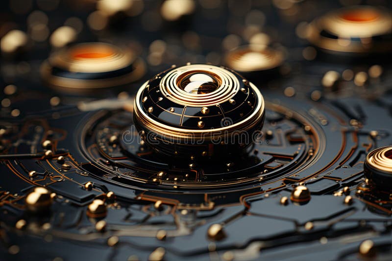 Circuit Board with Golden Elements Stock Illustration - Illustration of ...