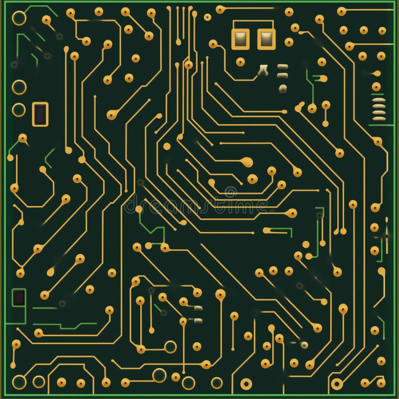Circuit Board Green Black Close-up with Copper Traces and Electronic ...