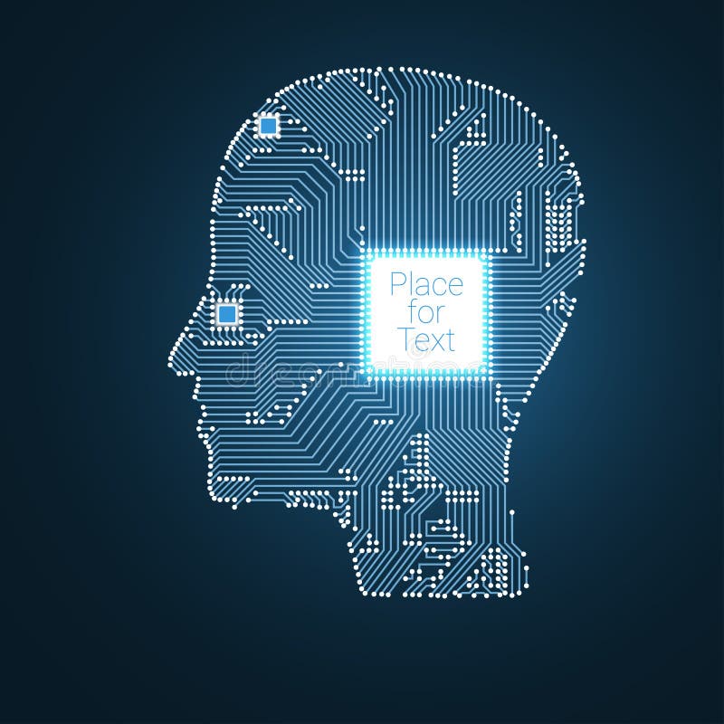 CPU on Board with Ai Head Hologram Stock Illustration - Illustration of ...