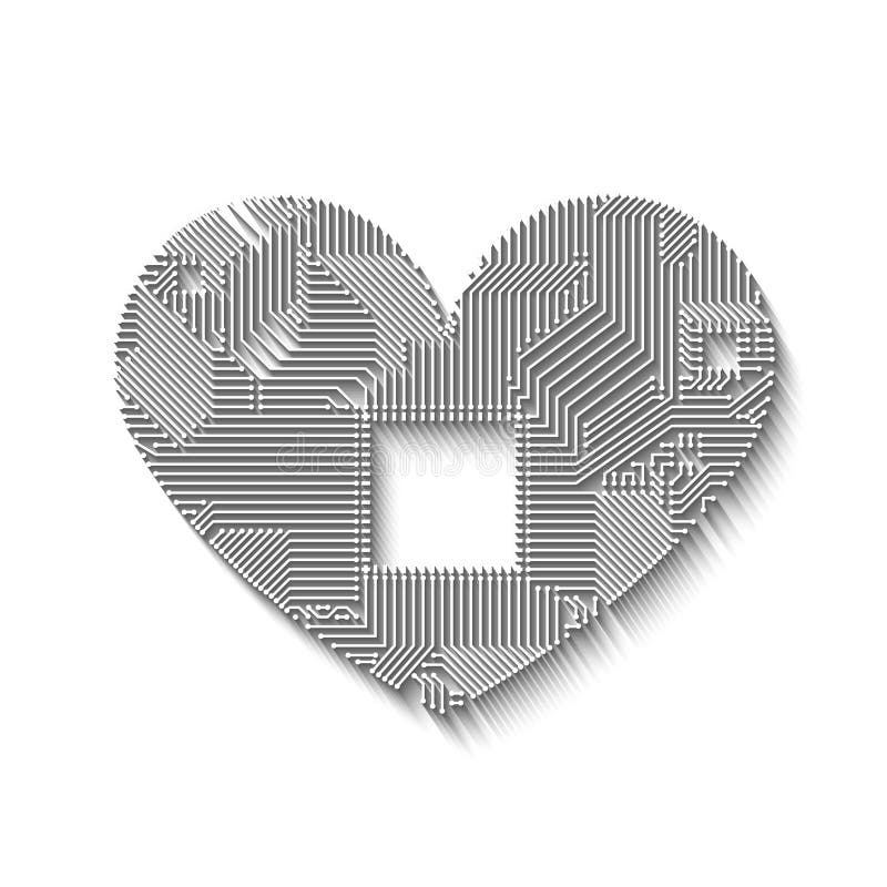 Circuit Board Heart with Long Shadow Stock Vector - Illustration of ...