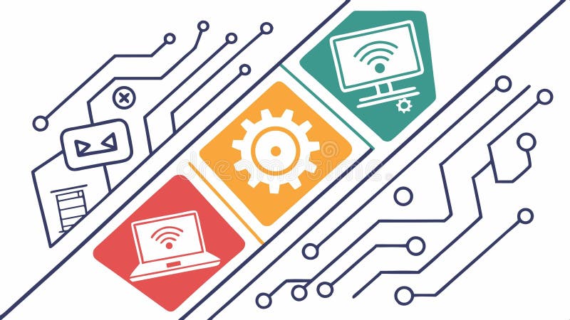 Circuit Board with Icons, Tech Connection , Digital Network Art Vector ...
