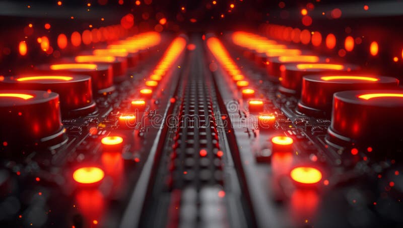 The Circuit Board is Illuminated with Vibrant Red Lights, Creating a ...